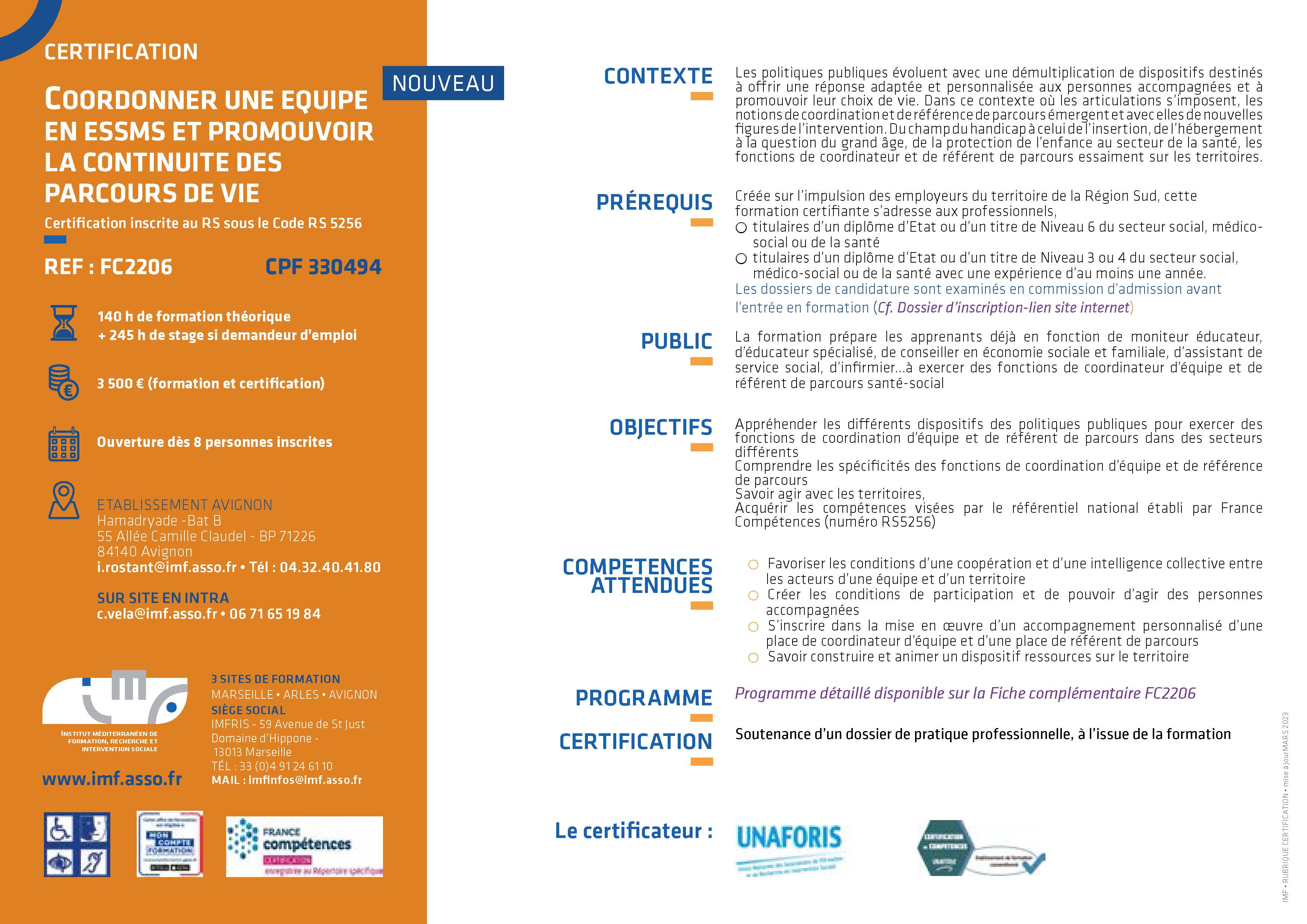 FC2206 – Coordonner une équipe en ESSMS et promouvoir la continuité des ...